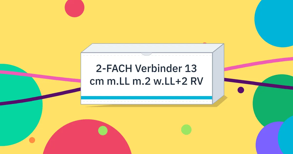 Symbolbild: Packung mit der Aufschrift 2-FACH Verbinder 13 cm m.LL m.2 w.LL+2 RV (PZN 08429429) – Verfügbarkeit und Bezug in Apotheken in Frankfurt am Main