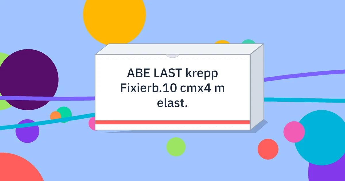 Symbolbild: Packung mit der Aufschrift ABE LAST krepp Fixierb.10 cmx4 m elast. (PZN 07198347) – Verfügbarkeit und Bezug in Apotheken in Frankfurt am Main