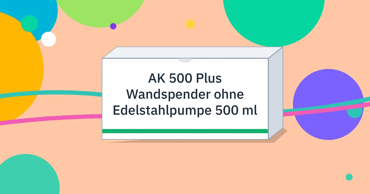 Symbolbild: Packung mit der Aufschrift AK 500 Plus Wandspender ohne Edelstahlpumpe 500 ml (PZN 15870882) – Verfügbarkeit und Bezug in Apotheken in Frankfurt am Main