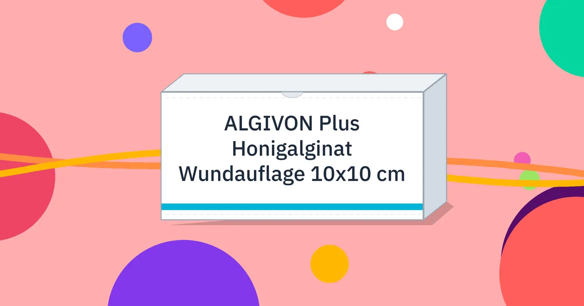 Symbolbild: Packung mit der Aufschrift ALGIVON Plus Honigalginat Wundauflage 10x10 cm (PZN 14233452) – Verfügbarkeit und Bezug in Apotheken in Frankfurt am Main