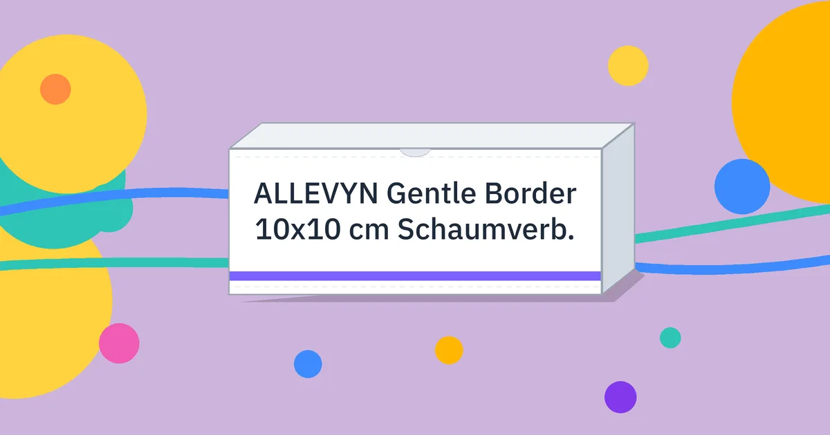 Symbolbild: Packung mit der Aufschrift ALLEVYN Gentle Border 10x10 cm Schaumverb. (PZN 03302434) – Verfügbarkeit und Bezug in Apotheken in Frankfurt am Main