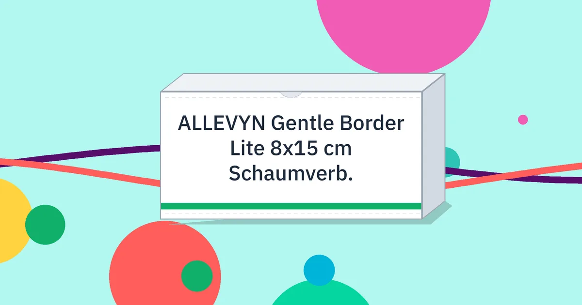 Symbolbild: Packung mit der Aufschrift ALLEVYN Gentle Border Lite 8x15 cm Schaumverb. (PZN 09431256) – Verfügbarkeit und Bezug in Apotheken in Frankfurt am Main