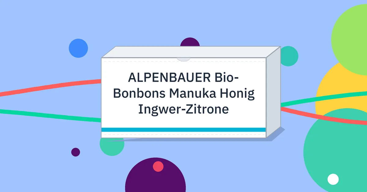 Symbolbild: Packung mit der Aufschrift ALPENBAUER Bio-Bonbons Manuka Honig Ingwer-Zitrone (PZN 17154339) – Verfügbarkeit und Bezug in Apotheken in Frankfurt am Main