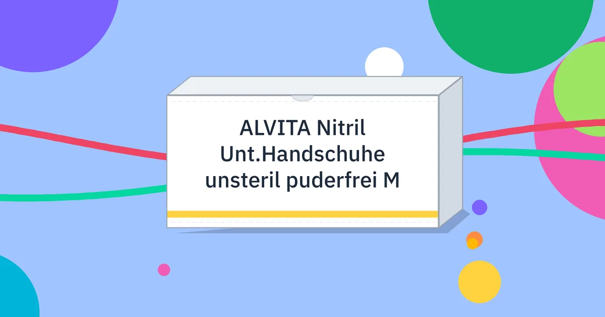 Symbolbild: Packung mit der Aufschrift ALVITA Nitril Unt.Handschuhe unsteril puderfrei M (PZN 11309309) – Verfügbarkeit und Bezug in Apotheken in Frankfurt am Main
