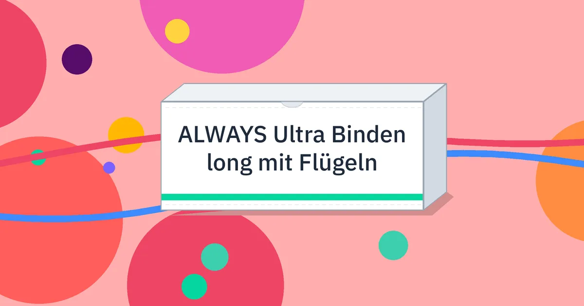 Symbolbild: Packung mit der Aufschrift ALWAYS Ultra Binden long mit Flügeln (PZN 19752441) – Verfügbarkeit und Bezug in Apotheken in Frankfurt am Main