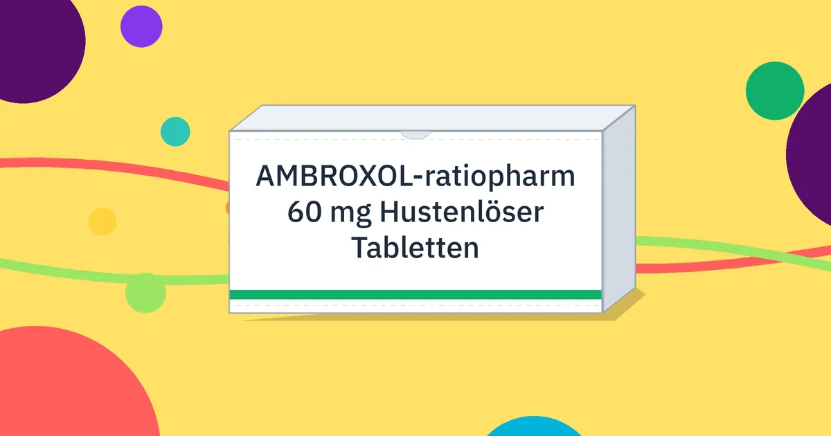 Symbolbild: Packung mit der Aufschrift AMBROXOL-ratiopharm 60 mg Hustenlöser Tabletten (PZN 00680868) – Verfügbarkeit und Bezug in Apotheken in Frankfurt am Main