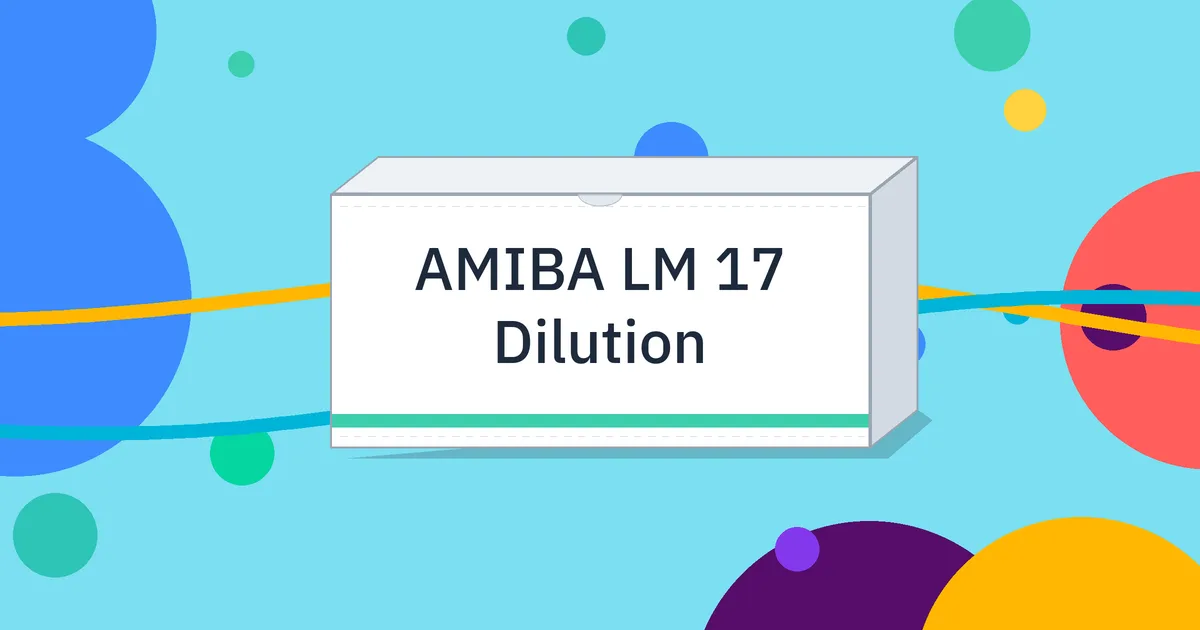 Symbolbild: Packung mit der Aufschrift AMIBA LM 17 Dilution (PZN 13318583) – Verfügbarkeit und Bezug in Apotheken in Frankfurt am Main
