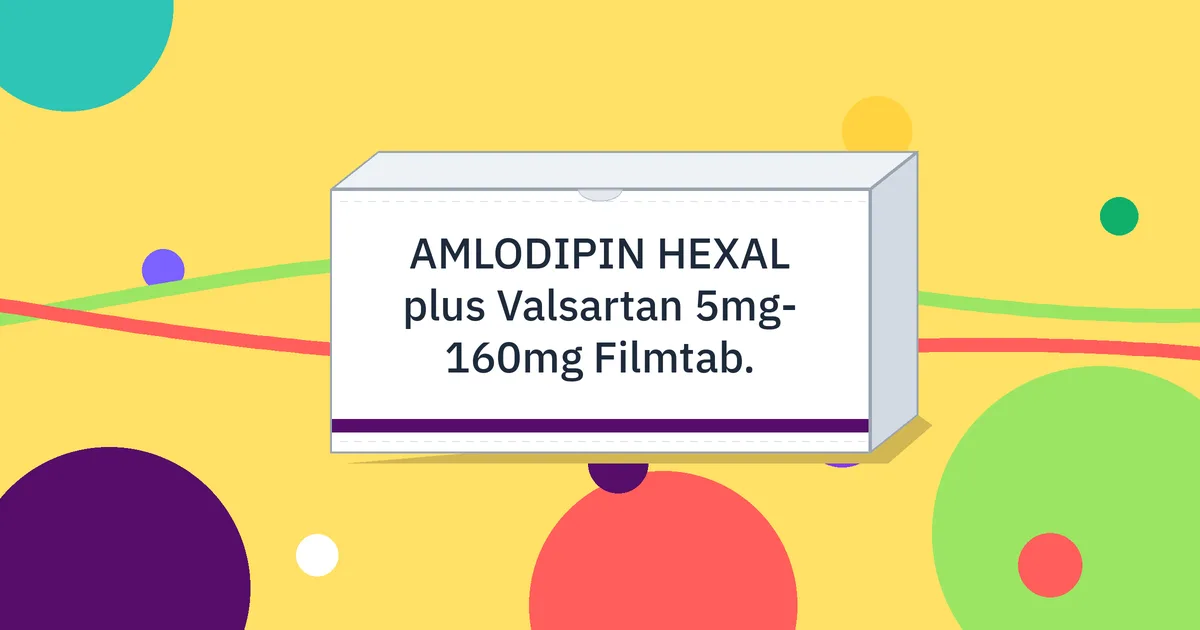 Symbolbild: Packung mit der Aufschrift AMLODIPIN HEXAL plus Valsartan 5mg-160mg Filmtab. (PZN 19429361) – Verfügbarkeit und Bezug in Apotheken in Frankfurt am Main