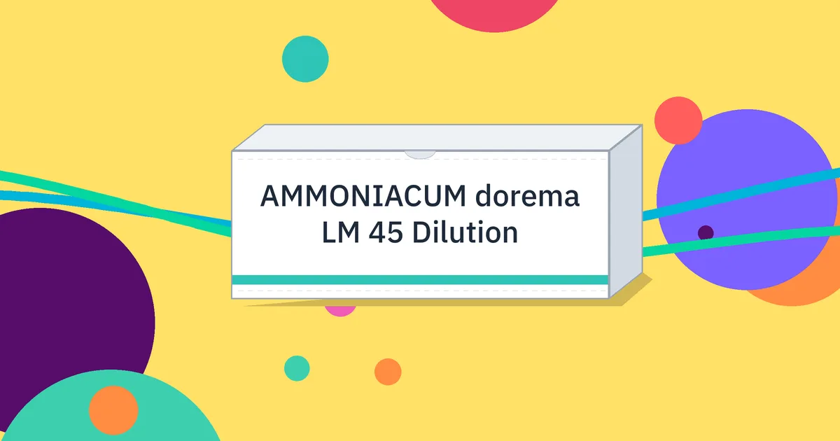 Symbolbild: Packung mit der Aufschrift AMMONIACUM dorema LM 45 Dilution (PZN 13319223) – Verfügbarkeit und Bezug in Apotheken in Frankfurt am Main