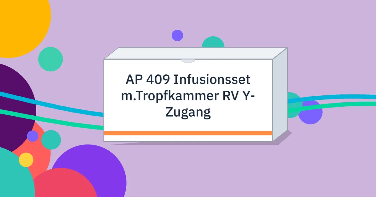 Symbolbild: Packung mit der Aufschrift AP 409 Infusionsset m.Tropfkammer RV Y-Zugang (PZN 16839644) – Verfügbarkeit und Bezug in Apotheken in Frankfurt am Main