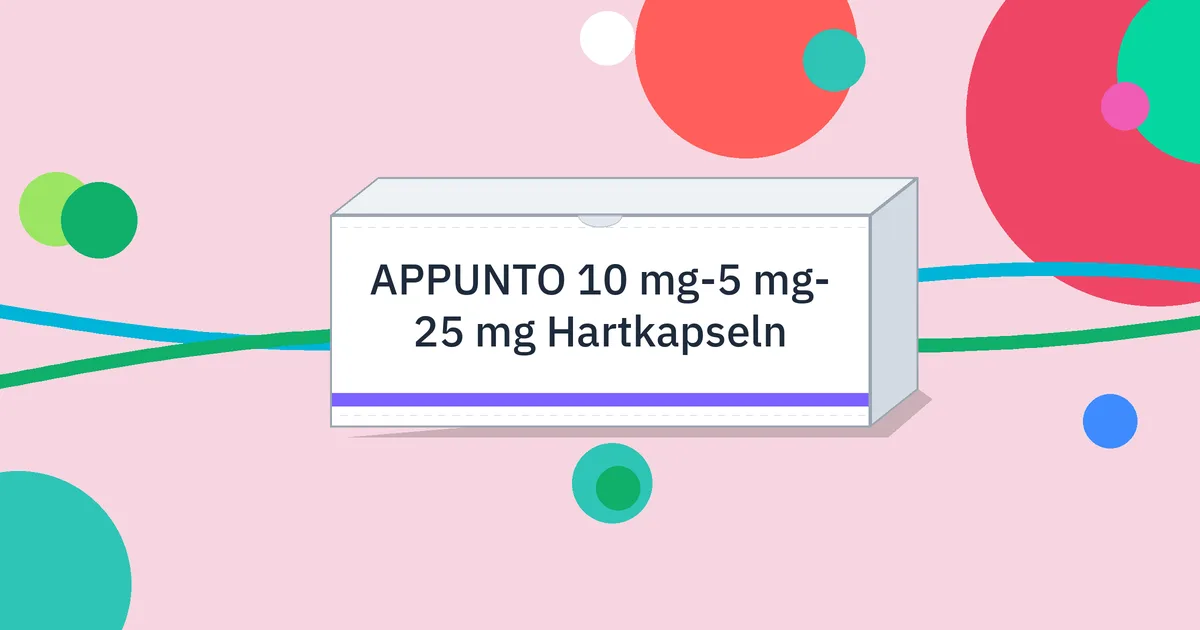 Symbolbild: Packung mit der Aufschrift APPUNTO 10 mg-5 mg-25 mg Hartkapseln (PZN 14365426) – Verfügbarkeit und Bezug in Apotheken in Frankfurt am Main