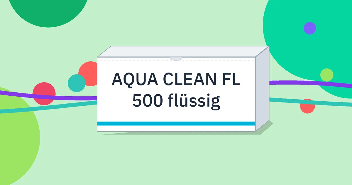 Symbolbild: Packung mit der Aufschrift AQUA CLEAN FL 500 flüssig (PZN 02237640) – Verfügbarkeit und Bezug in Apotheken in Frankfurt am Main