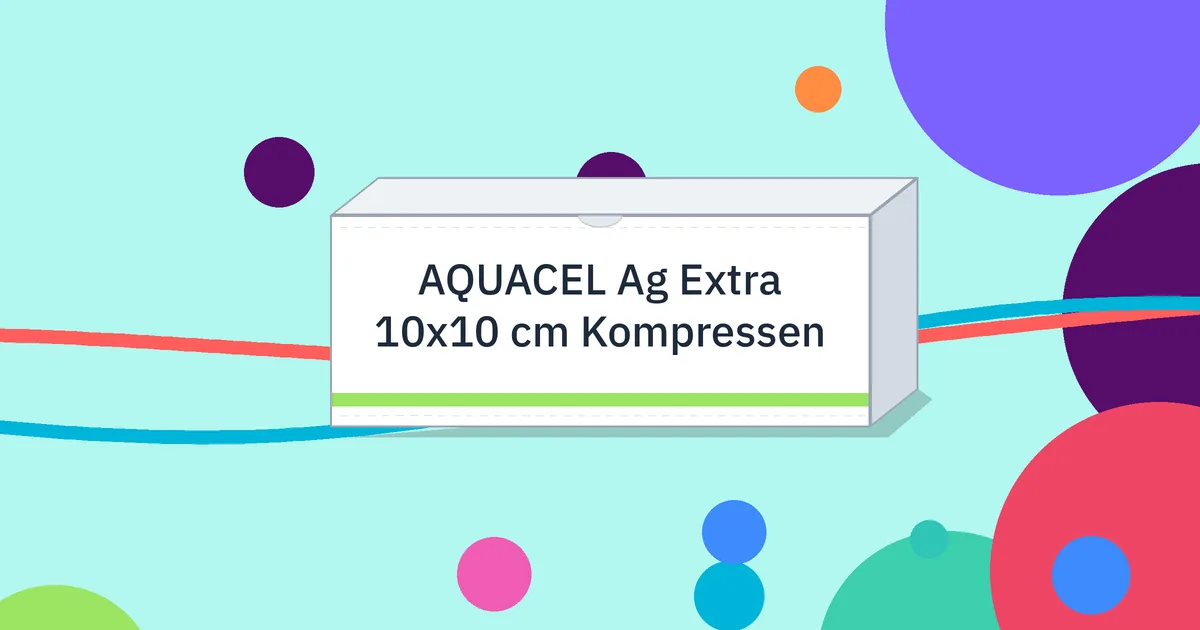 Symbolbild: Packung mit der Aufschrift AQUACEL Ag Extra 10x10 cm Kompressen (PZN 10523822) – Verfügbarkeit und Bezug in Apotheken in Frankfurt am Main
