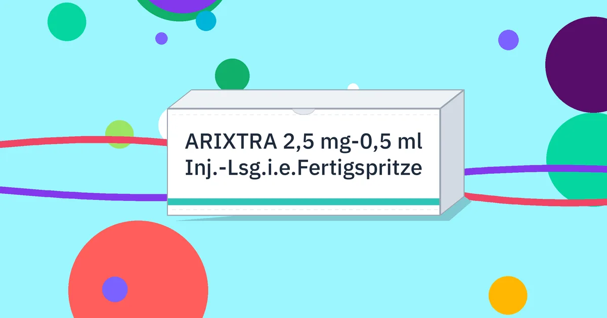 Symbolbild: Packung mit der Aufschrift ARIXTRA 2,5 mg-0,5 ml Inj.-Lsg.i.e.Fertigspritze (PZN 13569109) – Verfügbarkeit und Bezug in Apotheken in Frankfurt am Main