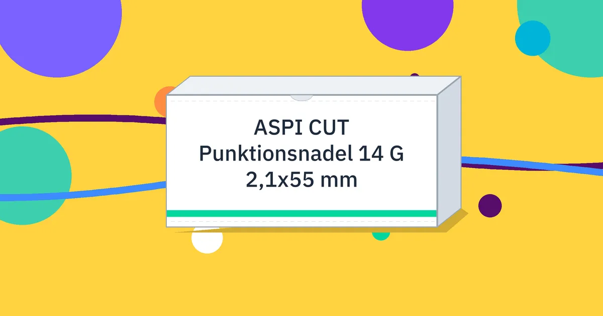 Symbolbild: Packung mit der Aufschrift ASPI CUT Punktionsnadel 14 G 2,1x55 mm (PZN 20085375) – Verfügbarkeit und Bezug in Apotheken in Frankfurt am Main