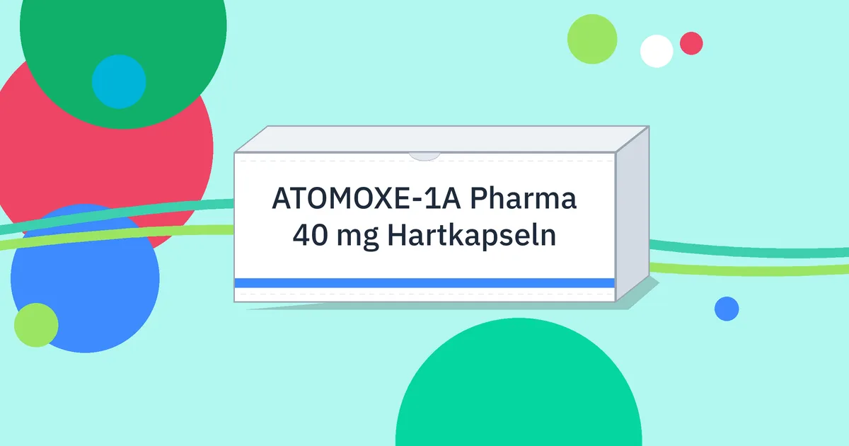 Symbolbild: Packung mit der Aufschrift ATOMOXE-1A Pharma 40 mg Hartkapseln (PZN 14352458) – Verfügbarkeit und Bezug in Apotheken in Frankfurt am Main