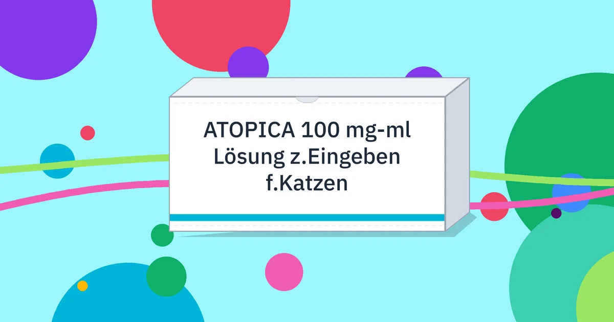 Symbolbild: Packung mit der Aufschrift ATOPICA 100 mg-ml Lösung z.Eingeben f.Katzen (PZN 09280254) – Verfügbarkeit und Bezug in Apotheken in Frankfurt am Main