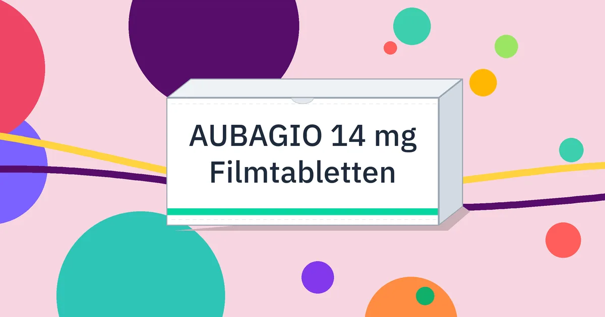 Symbolbild: Packung mit der Aufschrift AUBAGIO 14 mg Filmtabletten (PZN 10796626) – Verfügbarkeit und Bezug in Apotheken in Frankfurt am Main