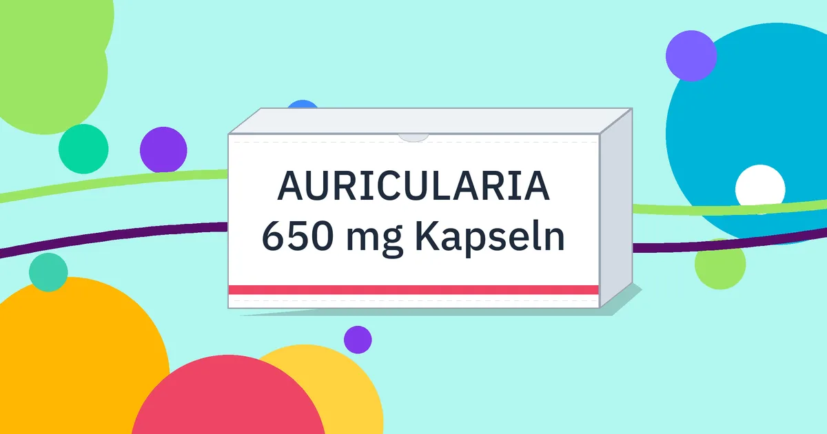 Symbolbild: Packung mit der Aufschrift AURICULARIA 650 mg Kapseln (PZN 16706618) – Verfügbarkeit und Bezug in Apotheken in Frankfurt am Main