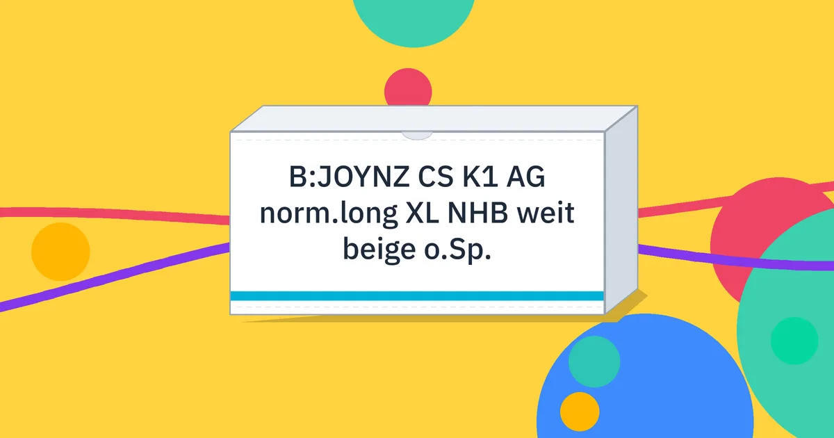 Symbolbild: Packung mit der Aufschrift B:JOYNZ CS K1 AG norm.long XL NHB weit beige o.Sp. (PZN 20532897) – Verfügbarkeit und Bezug in Apotheken in Frankfurt am Main