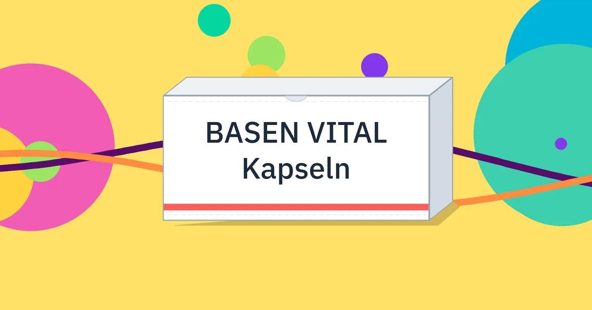 Symbolbild: Packung mit der Aufschrift BASEN VITAL Kapseln (PZN 19728626) – Verfügbarkeit und Bezug in Apotheken in Frankfurt am Main
