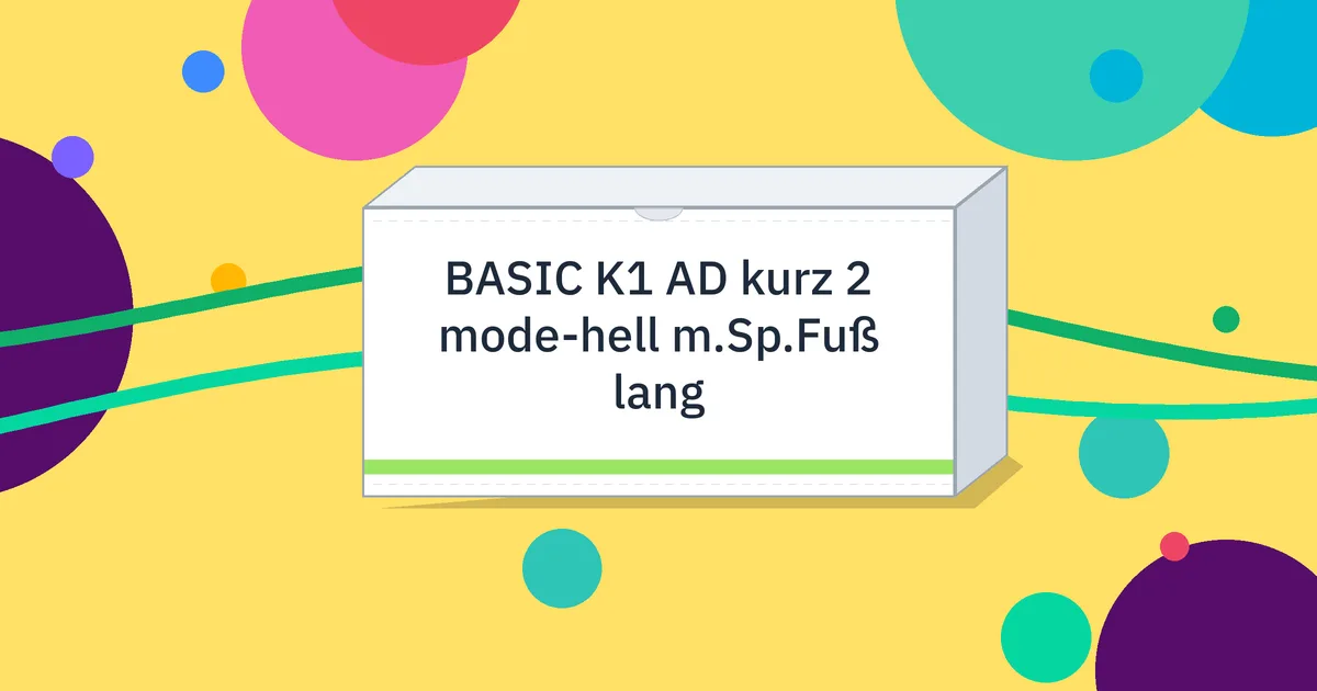 Symbolbild: Packung mit der Aufschrift BASIC K1 AD kurz 2 mode-hell m.Sp.Fuß lang (PZN 20257497) – Verfügbarkeit und Bezug in Apotheken in Frankfurt am Main