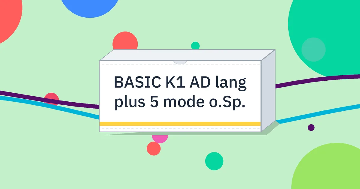 Symbolbild: Packung mit der Aufschrift BASIC K1 AD lang plus 5 mode o.Sp. (PZN 20258976) – Verfügbarkeit und Bezug in Apotheken in Frankfurt am Main