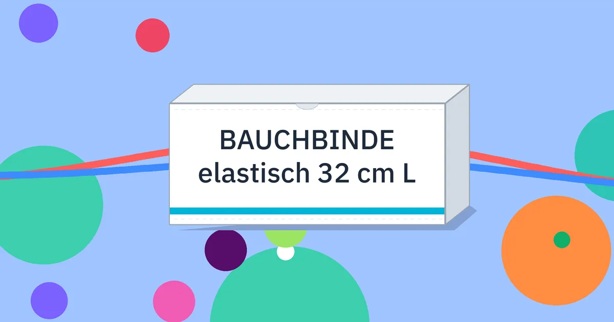 Symbolbild: Packung mit der Aufschrift BAUCHBINDE elastisch 32 cm L (PZN 19070701) – Verfügbarkeit und Bezug in Apotheken in Frankfurt am Main
