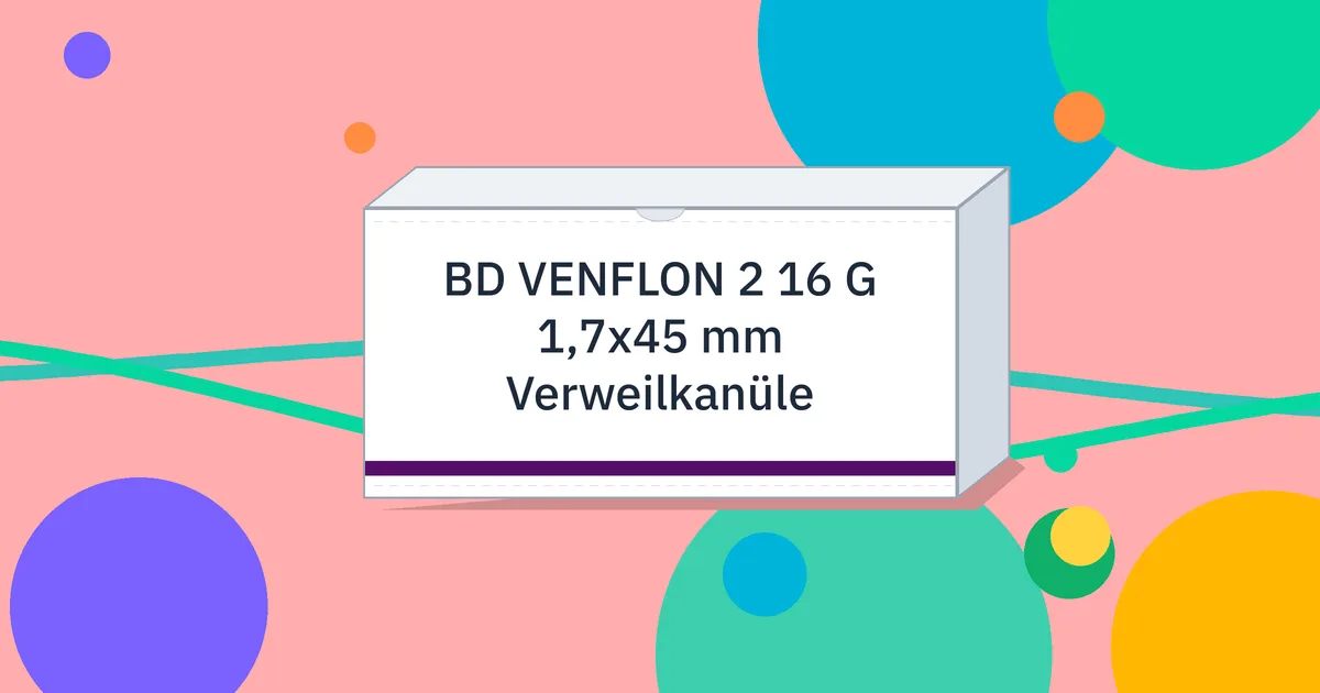 Symbolbild: Packung mit der Aufschrift BD VENFLON 2 16 G 1,7x45 mm Verweilkanüle (PZN 03533085) – Verfügbarkeit und Bezug in Apotheken in Frankfurt am Main