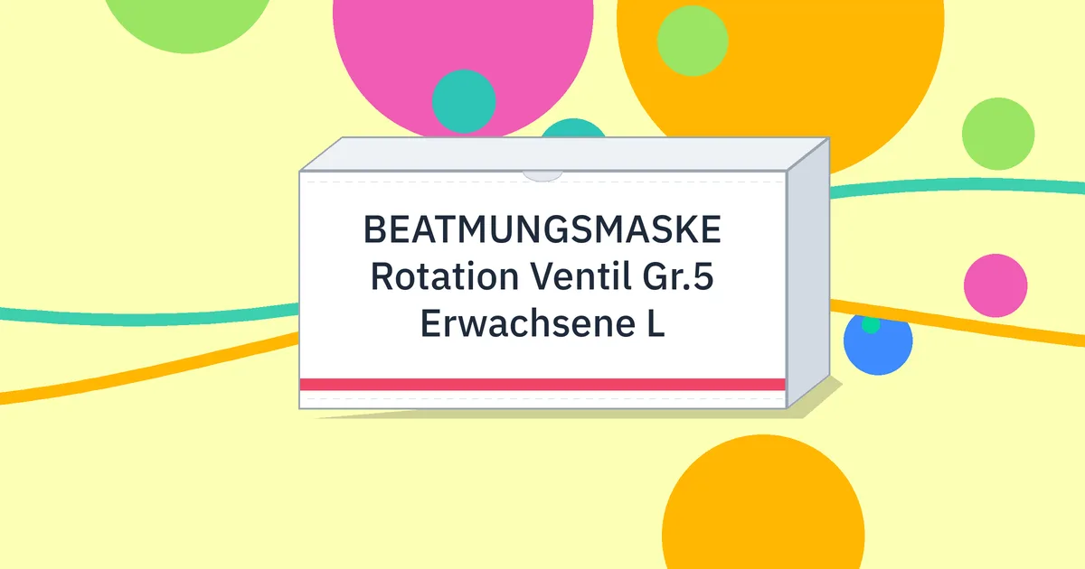 Symbolbild: Packung mit der Aufschrift BEATMUNGSMASKE Rotation Ventil Gr.5 Erwachsene L (PZN 16211928) – Verfügbarkeit und Bezug in Apotheken in Frankfurt am Main