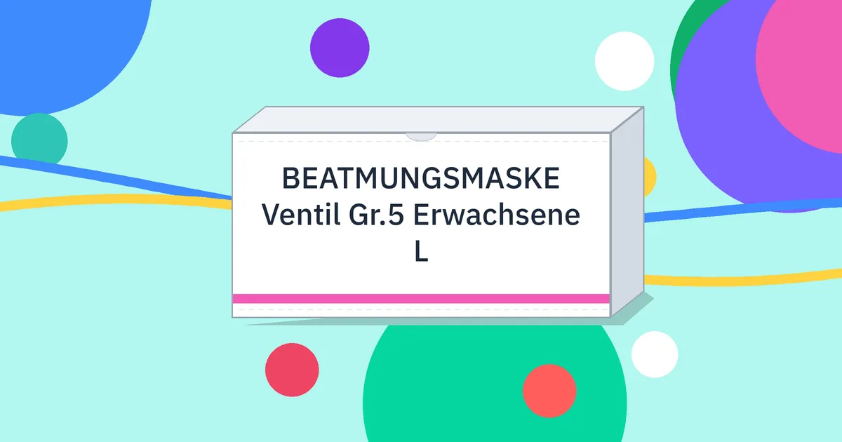 Symbolbild: Packung mit der Aufschrift BEATMUNGSMASKE Ventil Gr.5 Erwachsene L (PZN 16211638) – Verfügbarkeit und Bezug in Apotheken in Frankfurt am Main