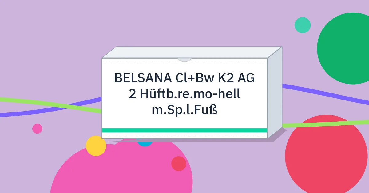 Symbolbild: Packung mit der Aufschrift BELSANA Cl+Bw K2 AG 2 Hüftb.re.mo-hell m.Sp.l.Fuß (PZN 12254183) – Verfügbarkeit und Bezug in Apotheken in Frankfurt am Main