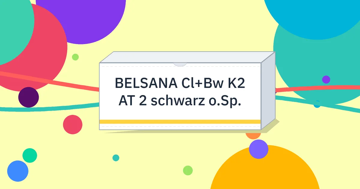 Symbolbild: Packung mit der Aufschrift BELSANA Cl+Bw K2 AT 2 schwarz o.Sp. (PZN 12249199) – Verfügbarkeit und Bezug in Apotheken in Frankfurt am Main