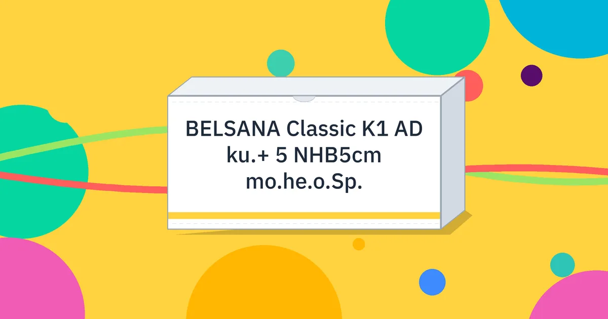 Symbolbild: Packung mit der Aufschrift BELSANA Classic K1 AD ku.+ 5 NHB5cm mo.he.o.Sp. (PZN 19256630) – Verfügbarkeit und Bezug in Apotheken in Frankfurt am Main