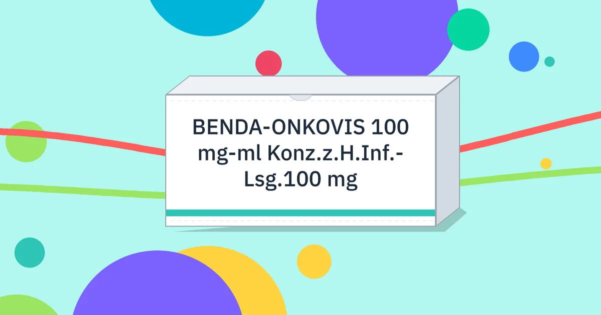 Symbolbild: Packung mit der Aufschrift BENDA-ONKOVIS 100 mg-ml Konz.z.H.Inf.-Lsg.100 mg (PZN 19725131) – Verfügbarkeit und Bezug in Apotheken in Frankfurt am Main