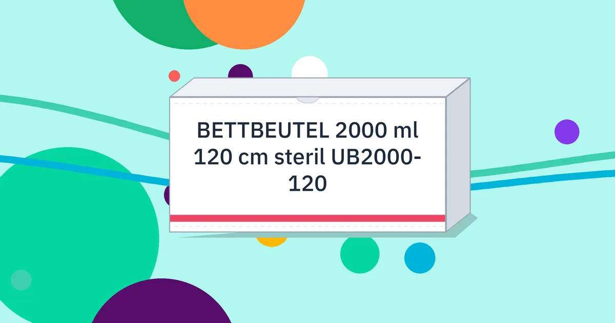 Symbolbild: Packung mit der Aufschrift BETTBEUTEL 2000 ml 120 cm steril UB2000-120 (PZN 06718922) – Verfügbarkeit und Bezug in Apotheken in Frankfurt am Main