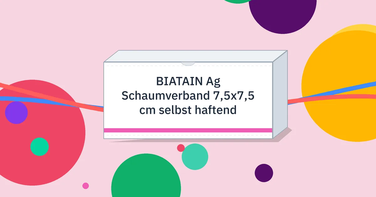 Symbolbild: Packung mit der Aufschrift BIATAIN Ag Schaumverband 7,5x7,5 cm selbst haftend (PZN 14331456) – Verfügbarkeit und Bezug in Apotheken in Frankfurt am Main
