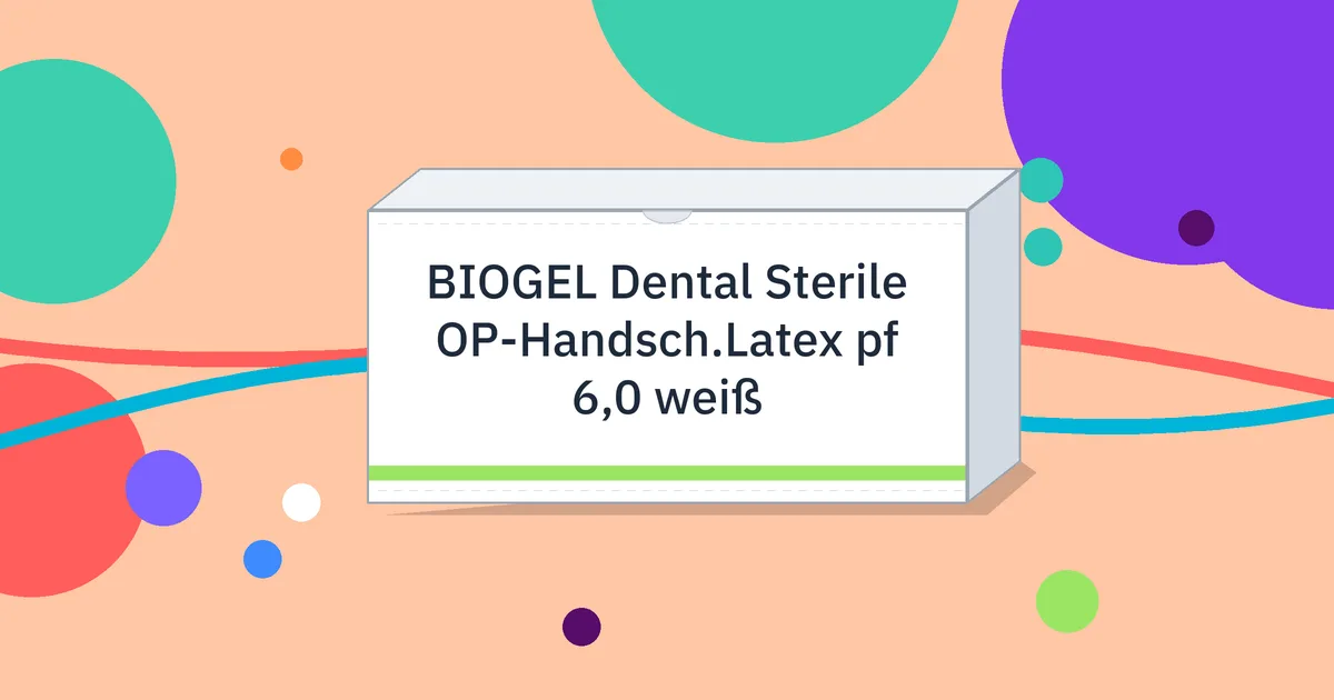 Symbolbild: Packung mit der Aufschrift BIOGEL Dental Sterile OP-Handsch.Latex pf 6,0 weiß (PZN 19496216) – Verfügbarkeit und Bezug in Apotheken in Frankfurt am Main