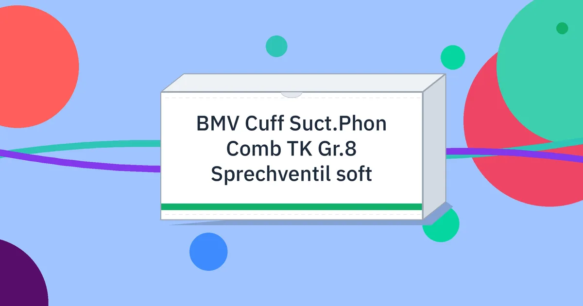 Symbolbild: Packung mit der Aufschrift BMV Cuff Suct.Phon Comb TK Gr.8 Sprechventil soft (PZN 18383993) – Verfügbarkeit und Bezug in Apotheken in Frankfurt am Main