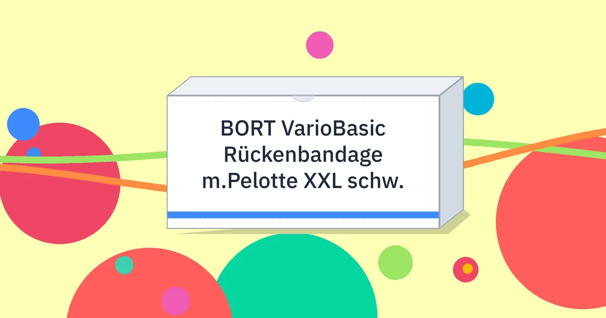 Symbolbild: Packung mit der Aufschrift BORT VarioBasic Rückenbandage m.Pelotte XXL schw. (PZN 19110808) – Verfügbarkeit und Bezug in Apotheken in Frankfurt am Main