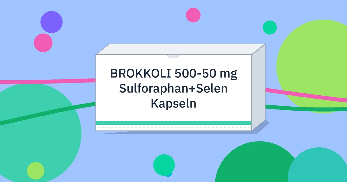 Symbolbild: Packung mit der Aufschrift BROKKOLI 500-50 mg Sulforaphan+Selen Kapseln (PZN 16528163) – Verfügbarkeit und Bezug in Apotheken in Frankfurt am Main