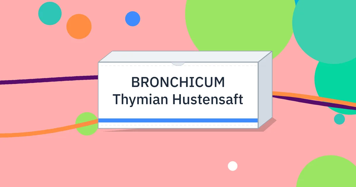 Symbolbild: Packung mit der Aufschrift BRONCHICUM Thymian Hustensaft (PZN 16699002) – Verfügbarkeit und Bezug in Apotheken in Frankfurt am Main