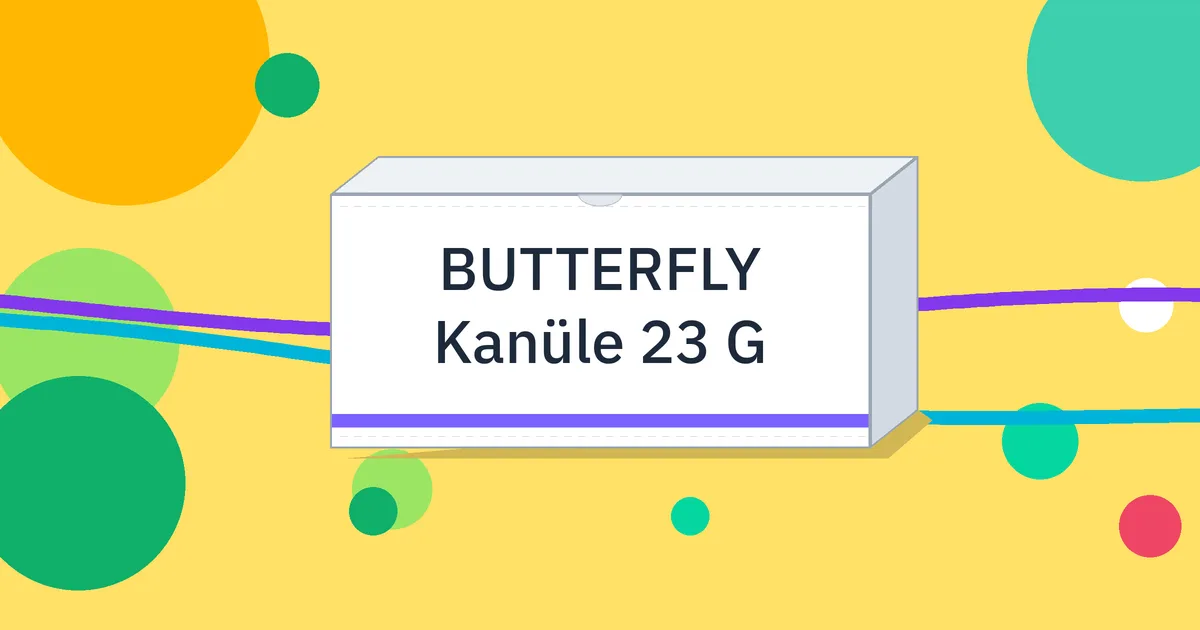 Symbolbild: Packung mit der Aufschrift BUTTERFLY Kanüle 23 G (PZN 00480537) – Verfügbarkeit und Bezug in Apotheken in Frankfurt am Main