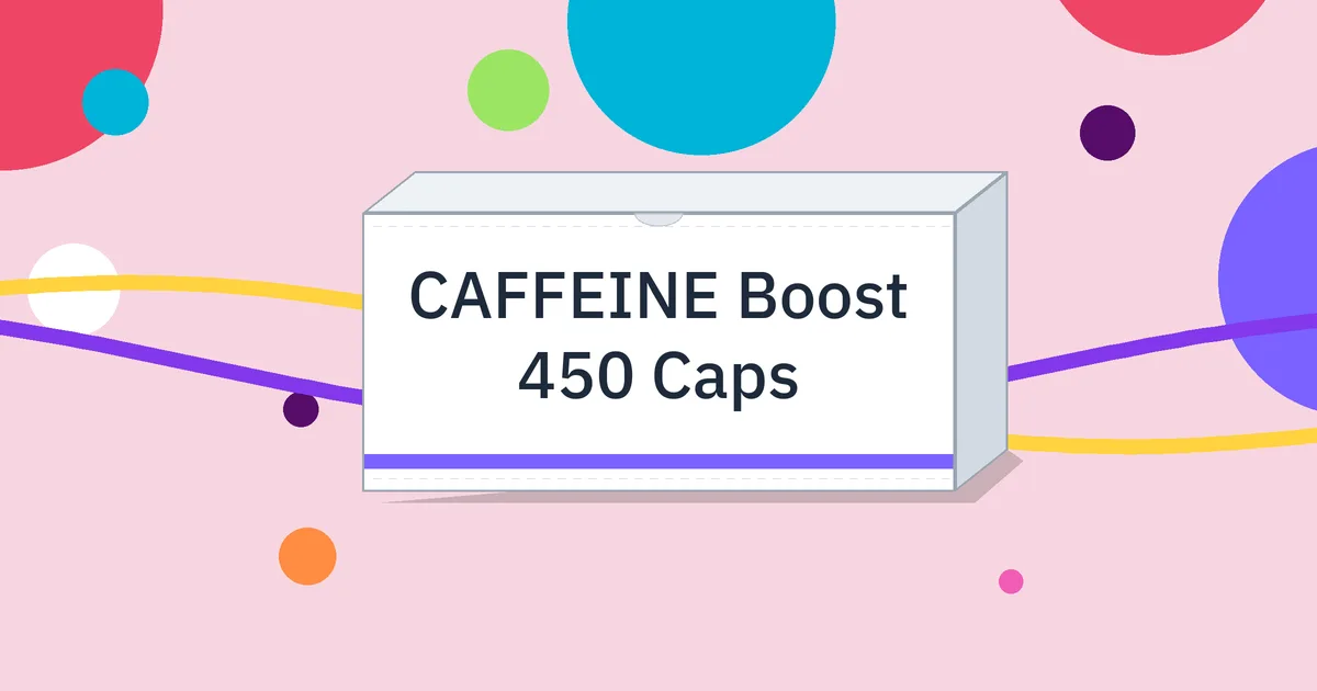 Symbolbild: Packung mit der Aufschrift CAFFEINE Boost 450 Caps (PZN 10527464) – Verfügbarkeit und Bezug in Apotheken in Frankfurt am Main