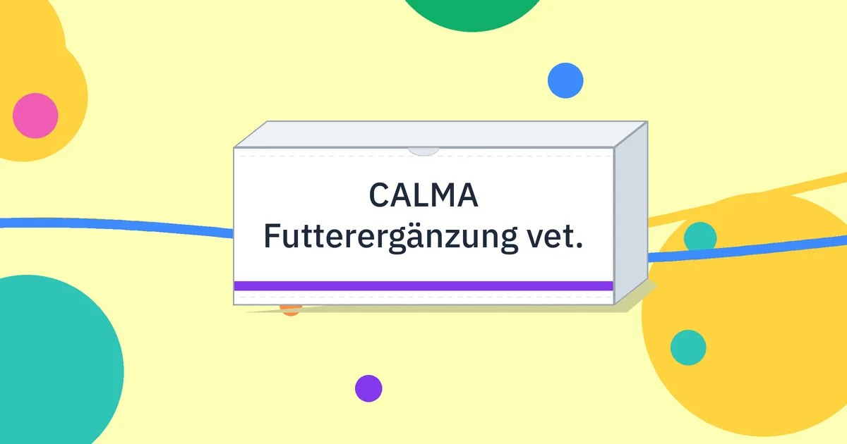 Symbolbild: Packung mit der Aufschrift CALMA Futterergänzung vet. (PZN 02487489) – Verfügbarkeit und Bezug in Apotheken in Frankfurt am Main