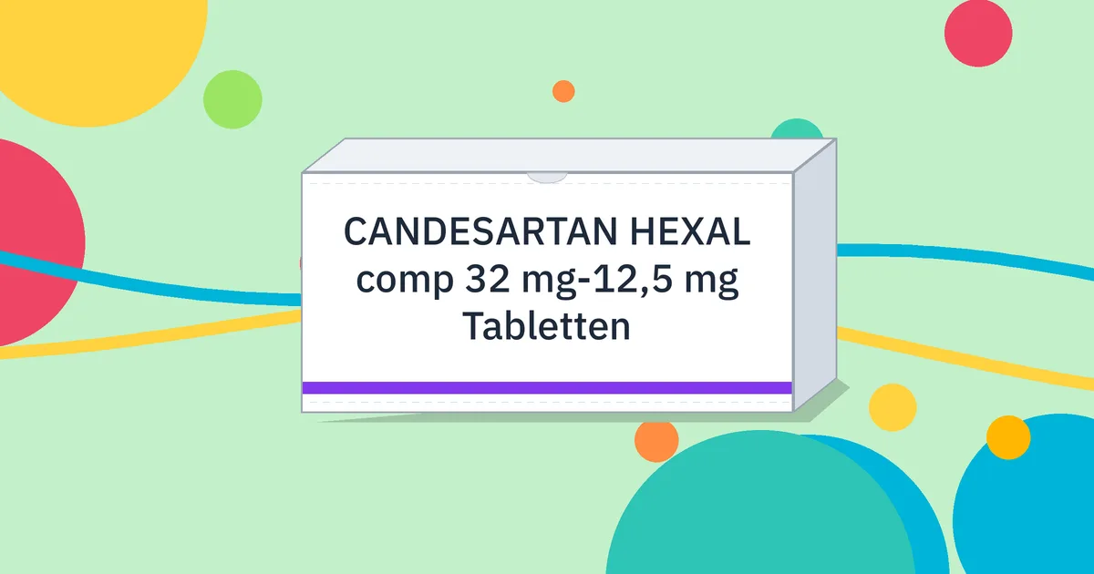 Symbolbild: Packung mit der Aufschrift CANDESARTAN HEXAL comp 32 mg-12,5 mg Tabletten (PZN 04713470) – Verfügbarkeit und Bezug in Apotheken in Frankfurt am Main