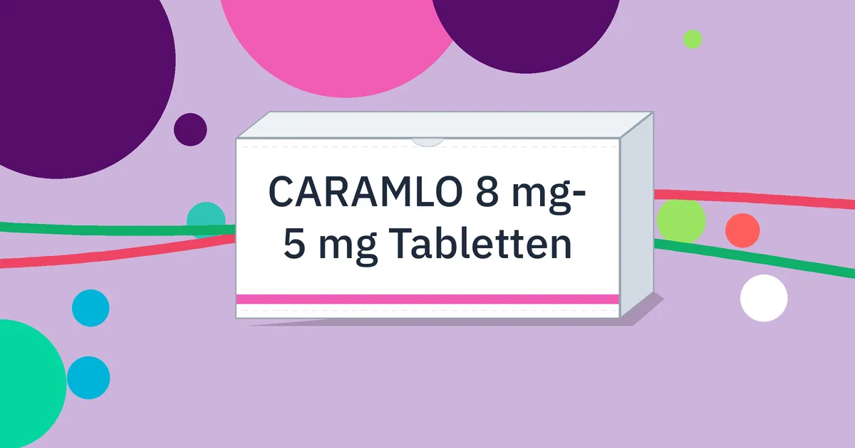 Symbolbild: Packung mit der Aufschrift CARAMLO 8 mg-5 mg Tabletten (PZN 19875155) – Verfügbarkeit und Bezug in Apotheken in Frankfurt am Main