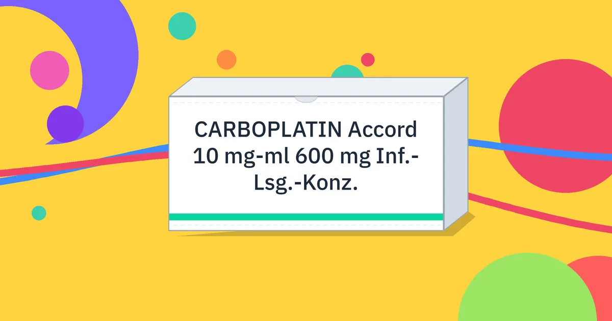 Symbolbild: Packung mit der Aufschrift CARBOPLATIN Accord 10 mg-ml 600 mg Inf.-Lsg.-Konz. (PZN 00252440) – Verfügbarkeit und Bezug in Apotheken in Frankfurt am Main