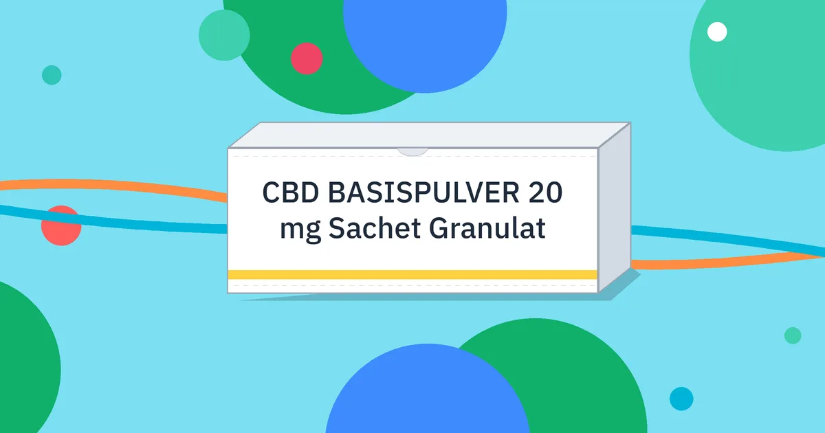 Symbolbild: Packung mit der Aufschrift CBD BASISPULVER 20 mg Sachet Granulat (PZN 18111154) – Verfügbarkeit und Bezug in Apotheken in Frankfurt am Main