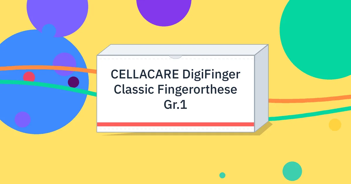 Symbolbild: Packung mit der Aufschrift CELLACARE DigiFinger Classic Fingerorthese Gr.1 (PZN 19148343) – Verfügbarkeit und Bezug in Apotheken in Frankfurt am Main